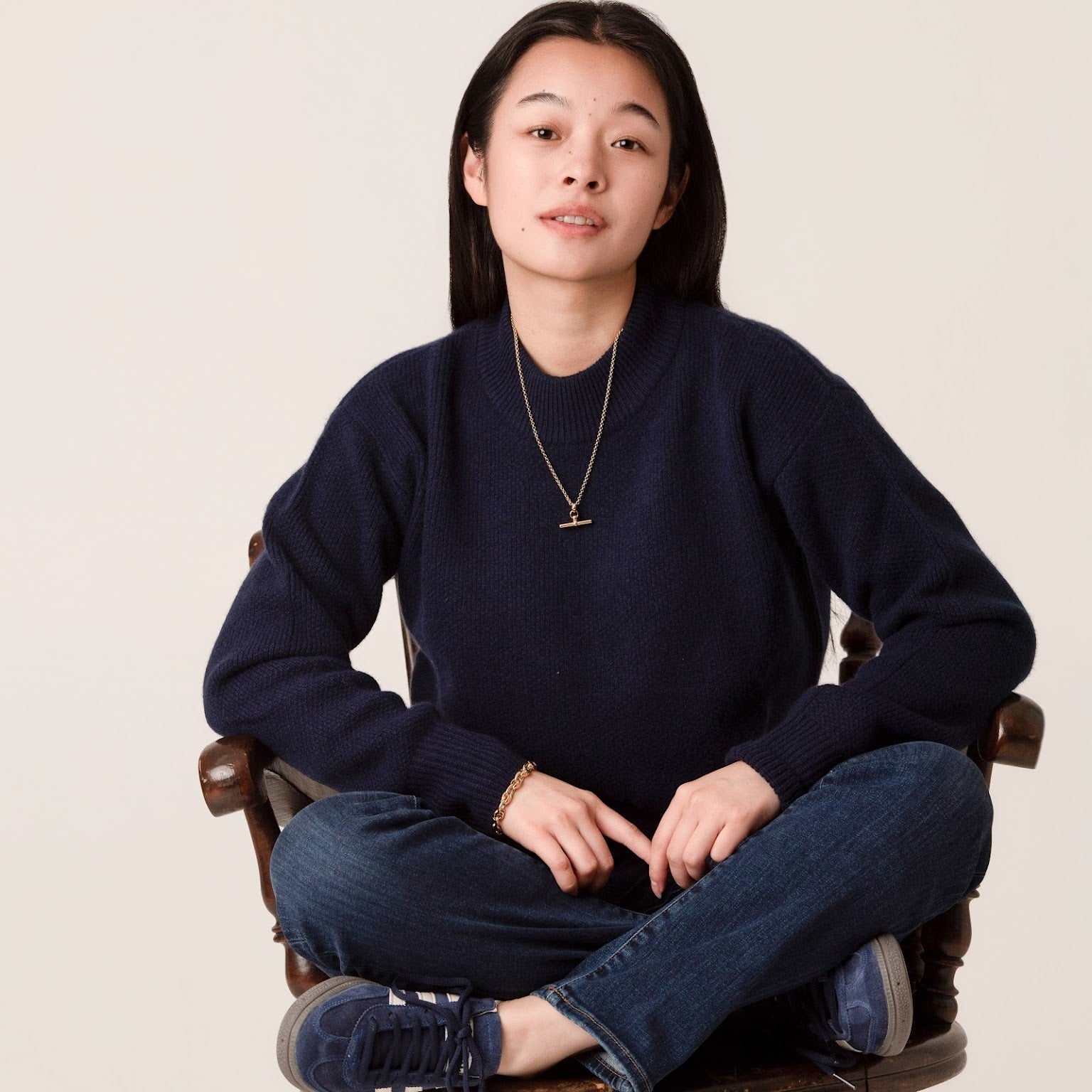 Cashmere Amy Jumper Navy | Premium Wool Knitwear | Porridge